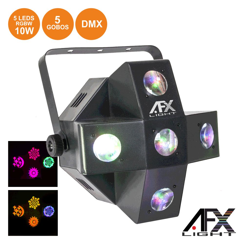 PROJETOR LUZ C/ 5 LEDS 10W RGBW + 5 GOBOS DMX MIC AFXLIGHT ...