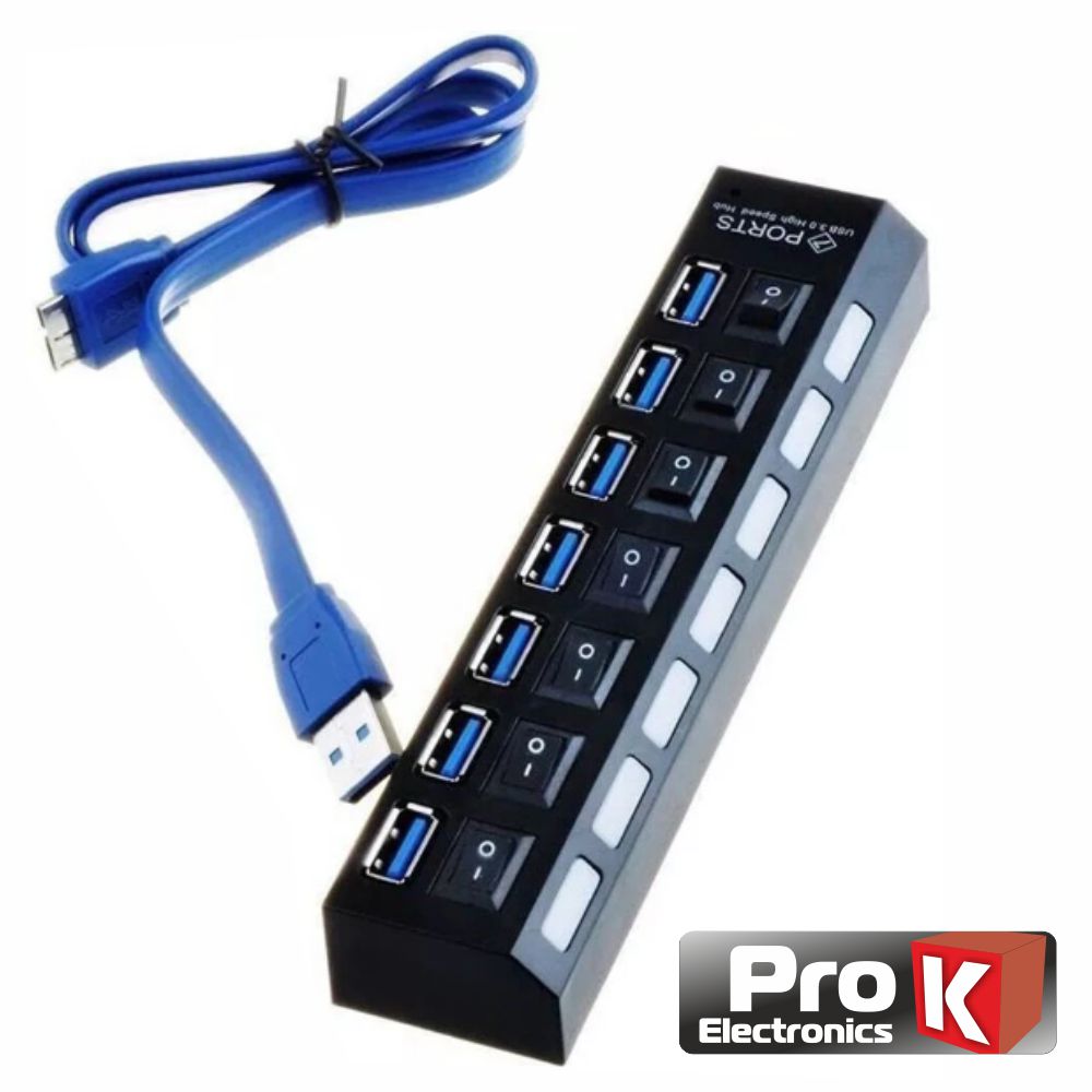 HUB USB3.0 C/ 7 Portas E Botão On/Off PROK – Ledistronica, Lda