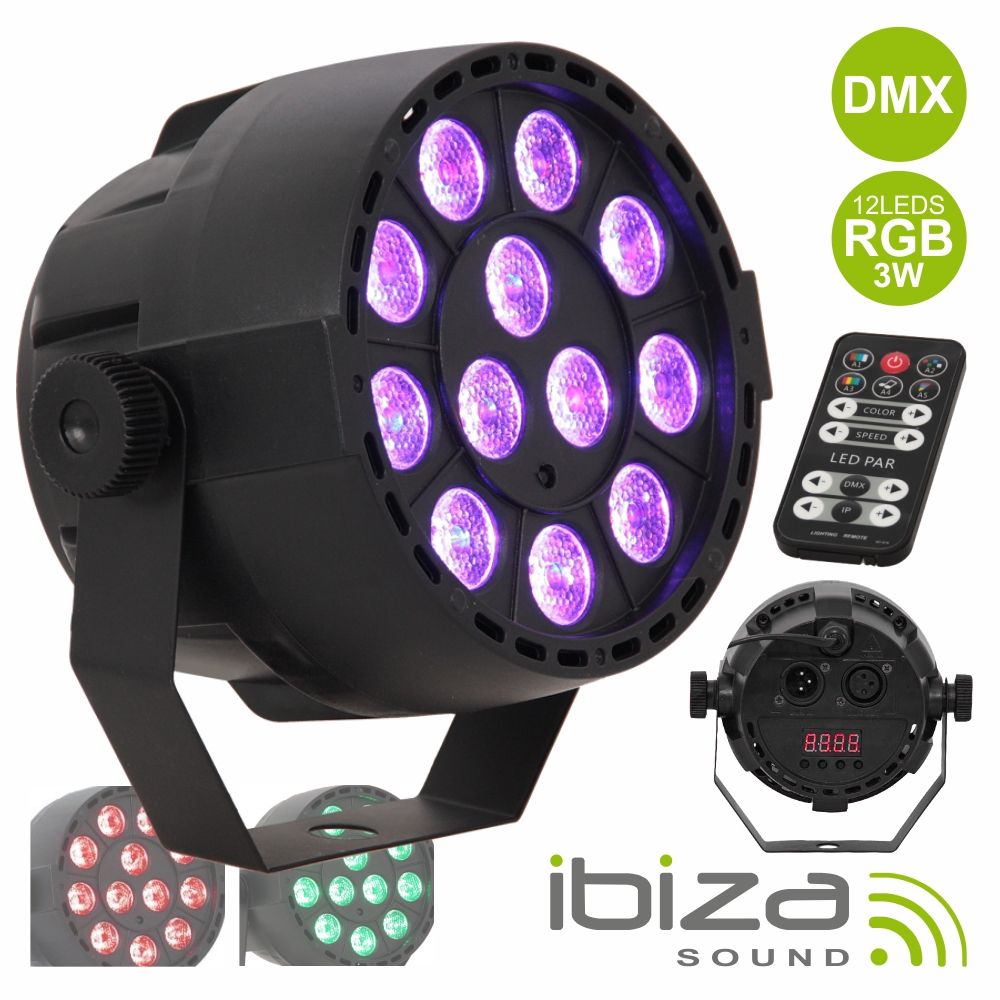 PROJETOR PAR C/ 12 LEDS RGB 3W ABS COMANDO MIC DMX IBIZA – Ledistronica ...