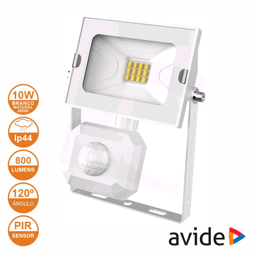 Foco LED 10W 230V C/ Sensor 4000K 800lm Branco IP44 AVIDE ...