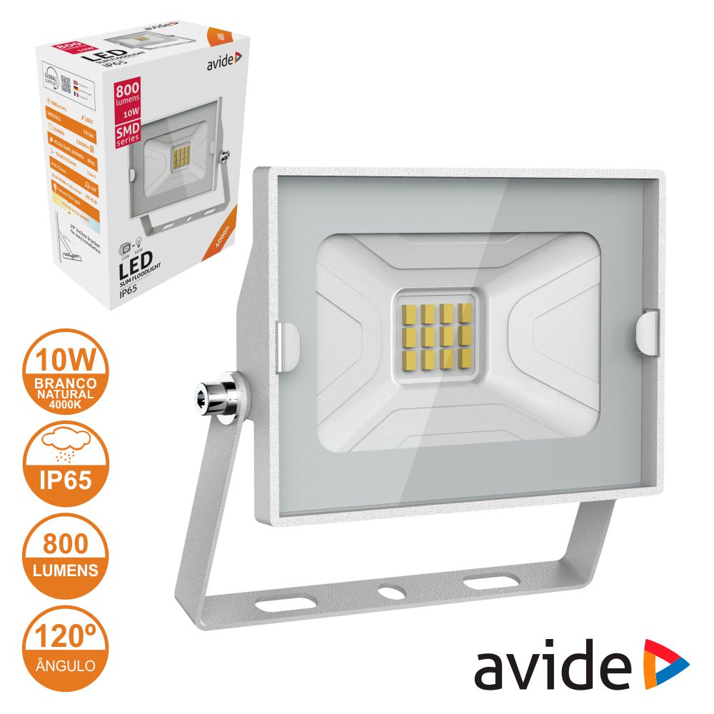 Foco LED 10W 230V 4000k 800lm Branco IP65 AVIDE – Ledistronica, Lda