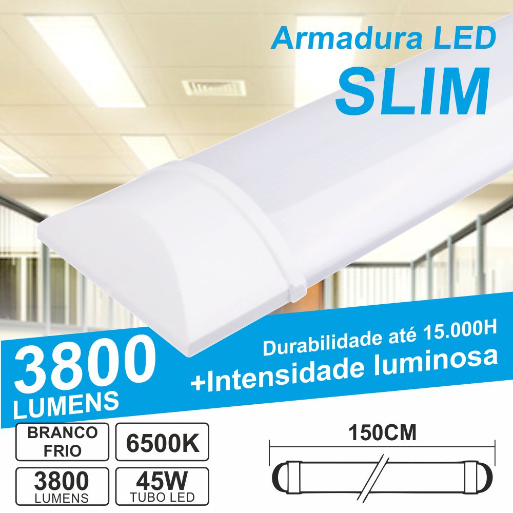 Armadura LED Batten Slim 45W 1.5m IP20 6500K 3800lm – Ledistronica, Lda